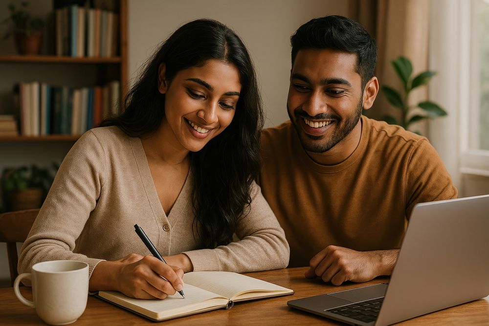 Couple studying together happily. | Free Photo - rawpixel
