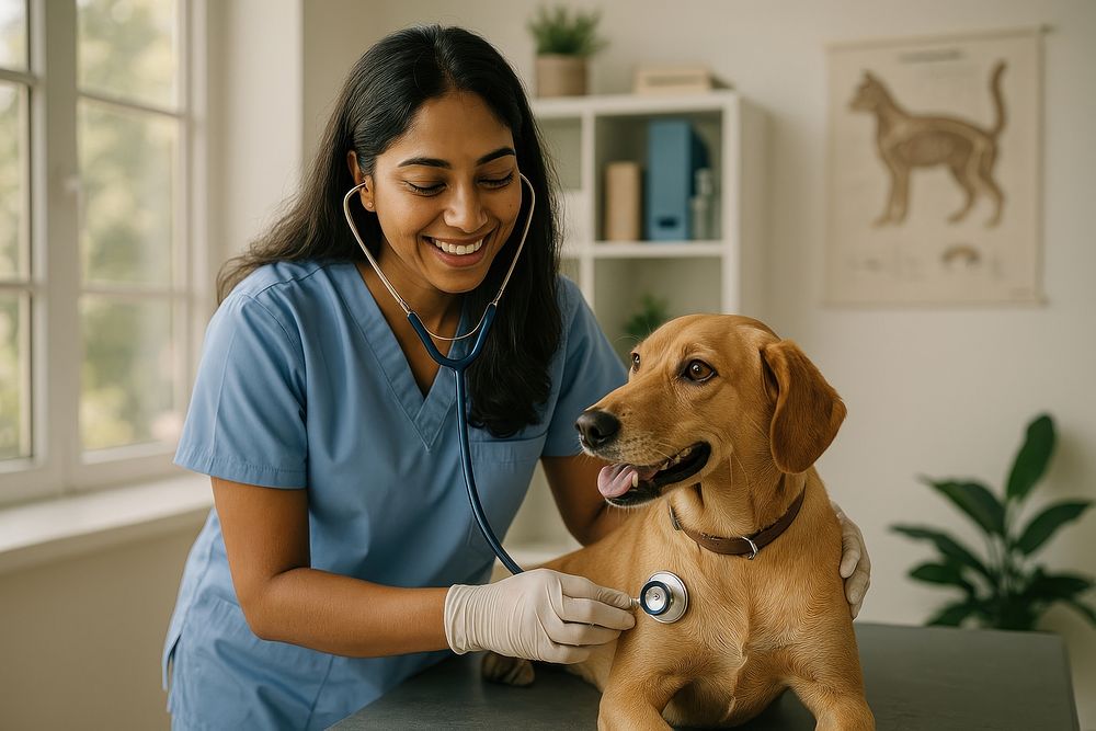 Veterinarian examining happy dog | Free Photo - rawpixel