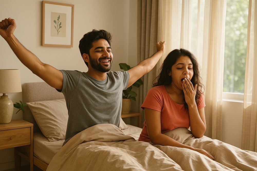 Morning couple waking up happy | Free Photo - rawpixel