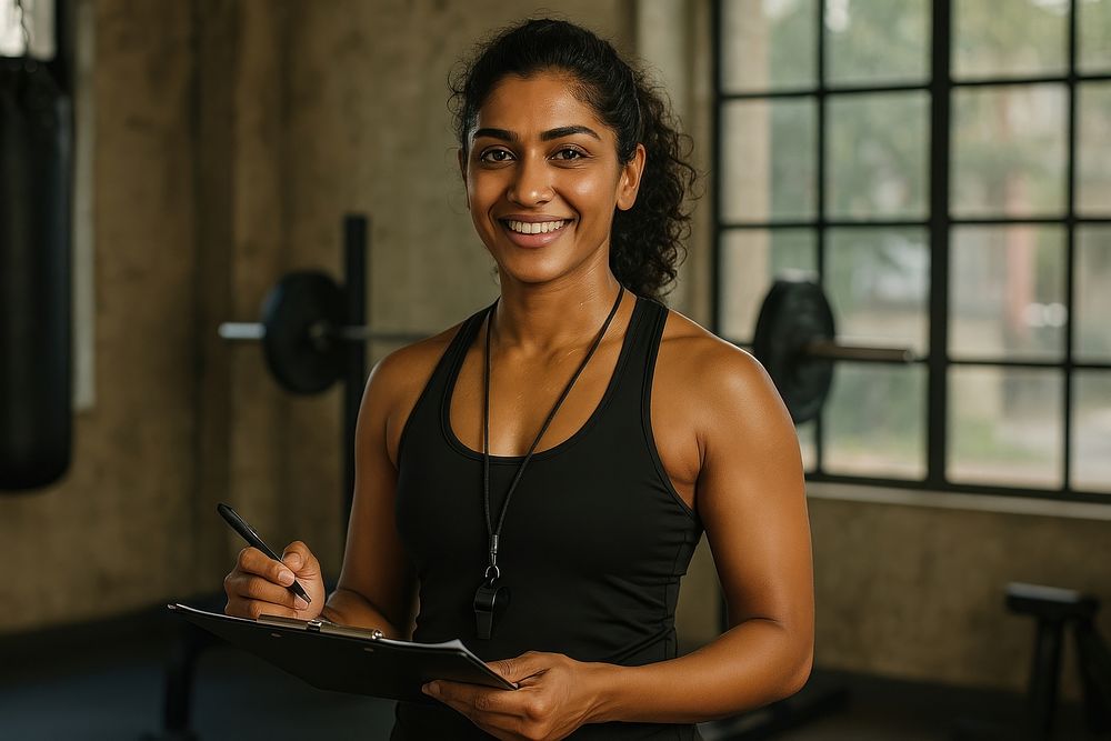 Confident fitness coach smiling | Free Photo - rawpixel
