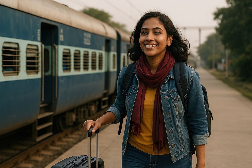 Traveler smiling near train station. | Free Photo - rawpixel