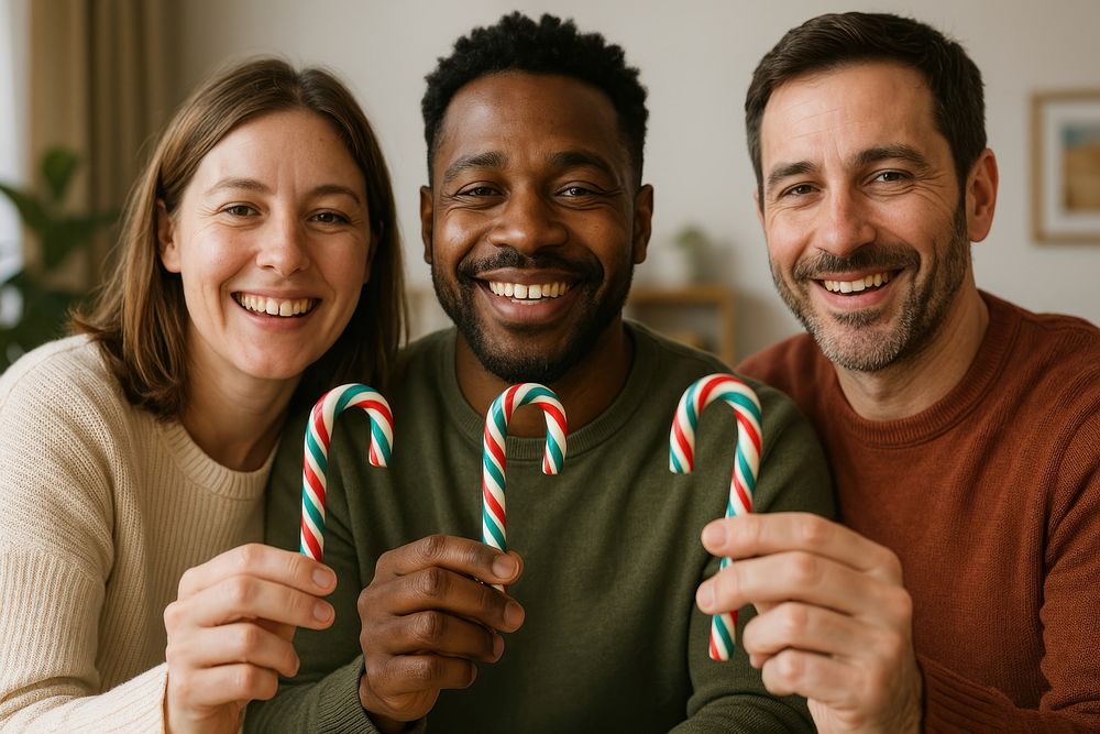 Joyful friends holding candy canes | Free Photo - rawpixel