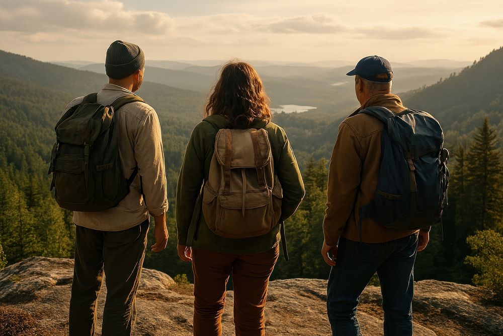 Hikers overlooking scenic valley | Free Photo - rawpixel