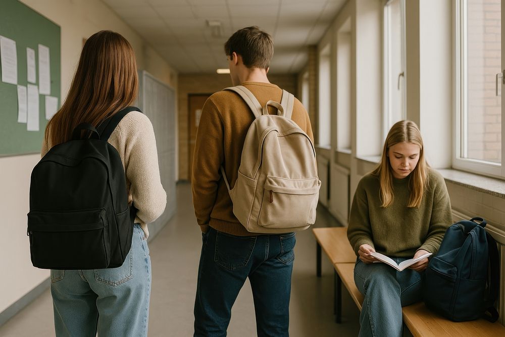 Students hallway backpacks reading | Free Photo - rawpixel