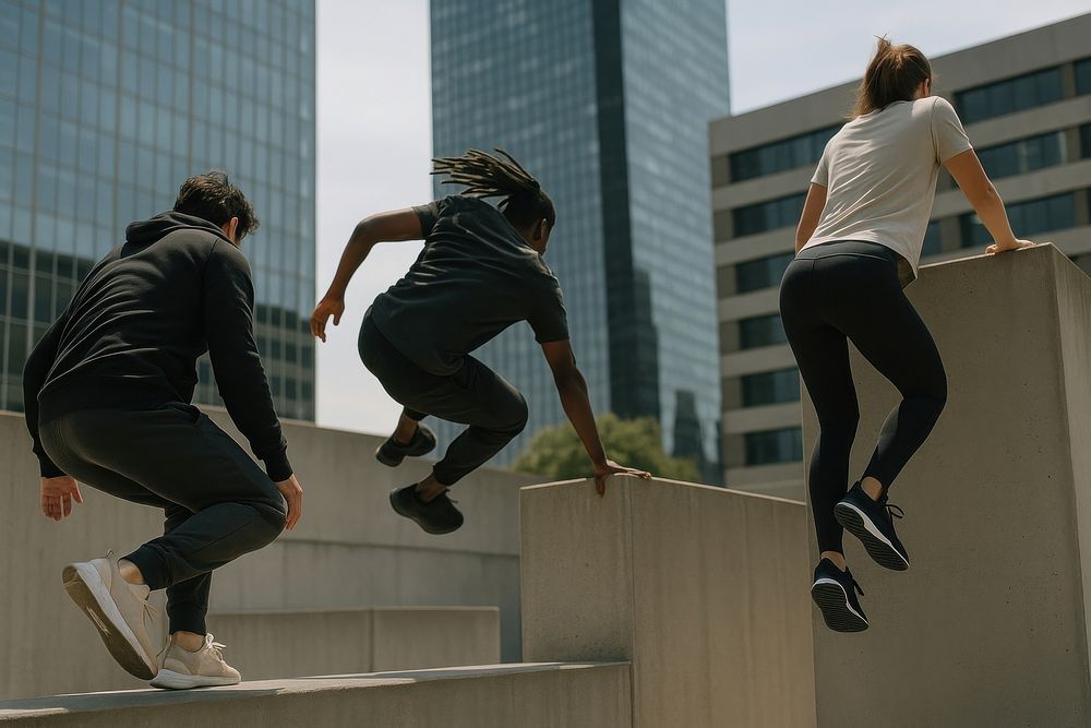 Urban parkour athletes in action. | Free Photo - rawpixel