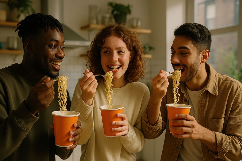 Friends enjoying instant noodles together | Free Photo - rawpixel