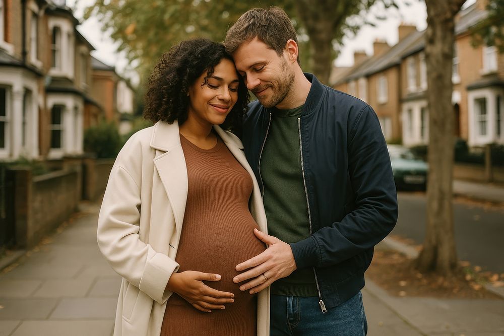 Expectant couple embracing outdoors. | Free Photo - rawpixel