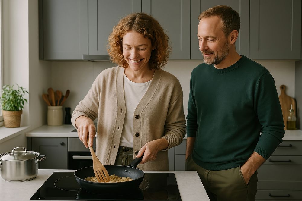 Couple cooking together happily. | Free Photo - rawpixel