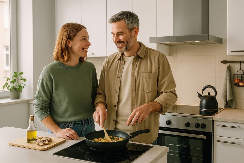 Couple cooking together happily. | Free Photo - rawpixel