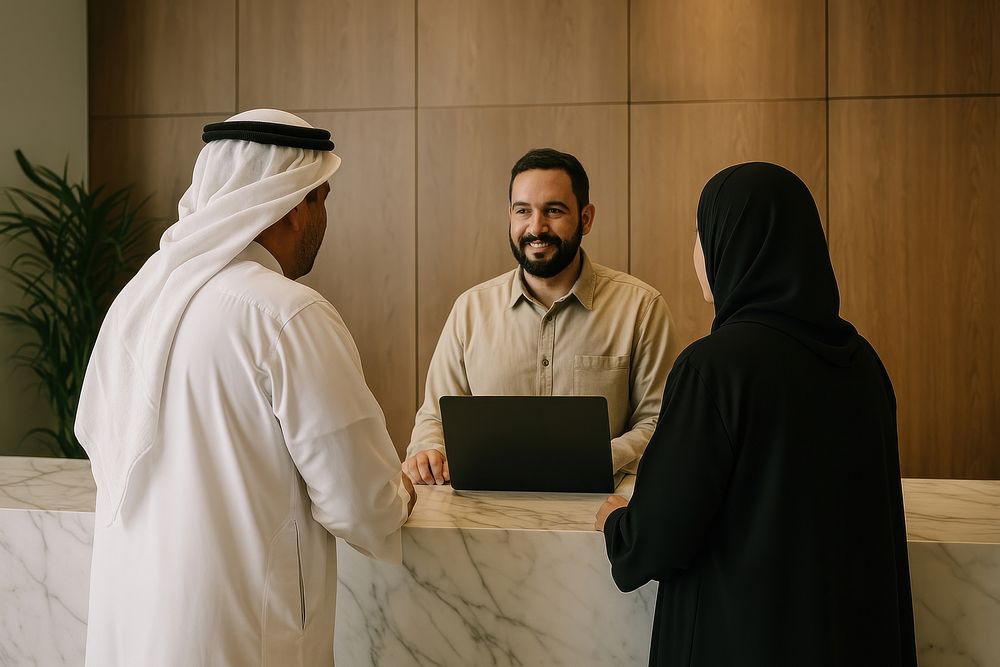 Welcoming hotel reception interaction. | Free Photo - rawpixel