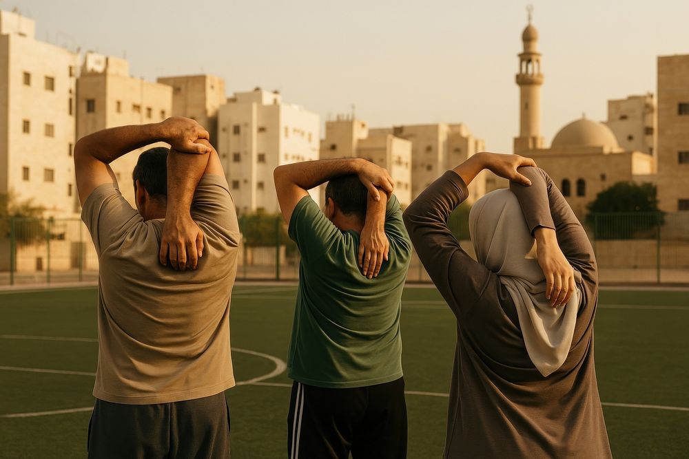 Group stretching outdoor mosque | Free Photo - rawpixel