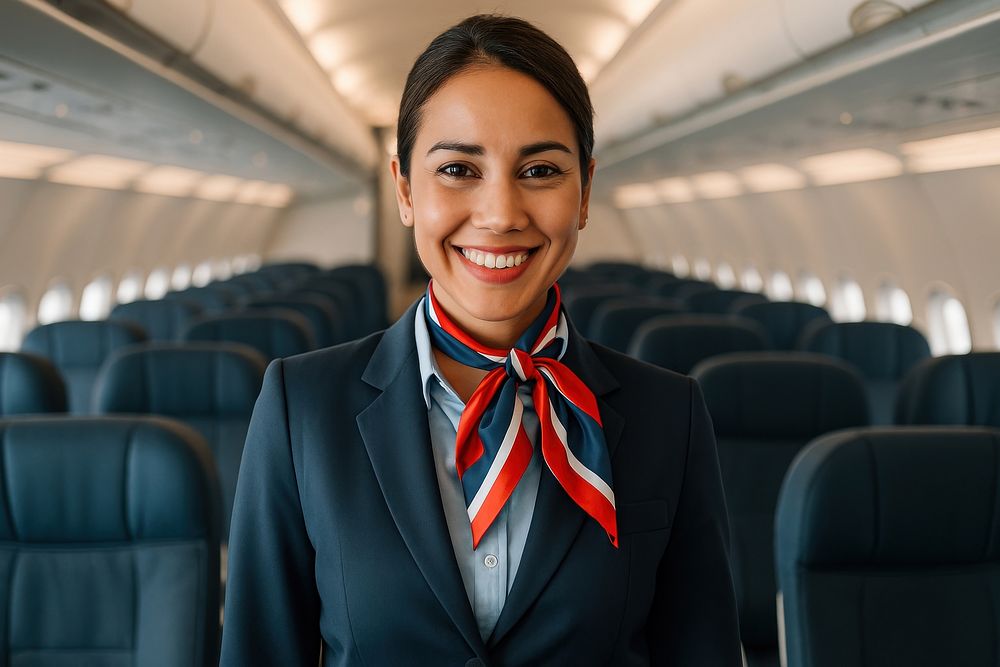 Flight attendant smiling confidently. | Free Photo - rawpixel