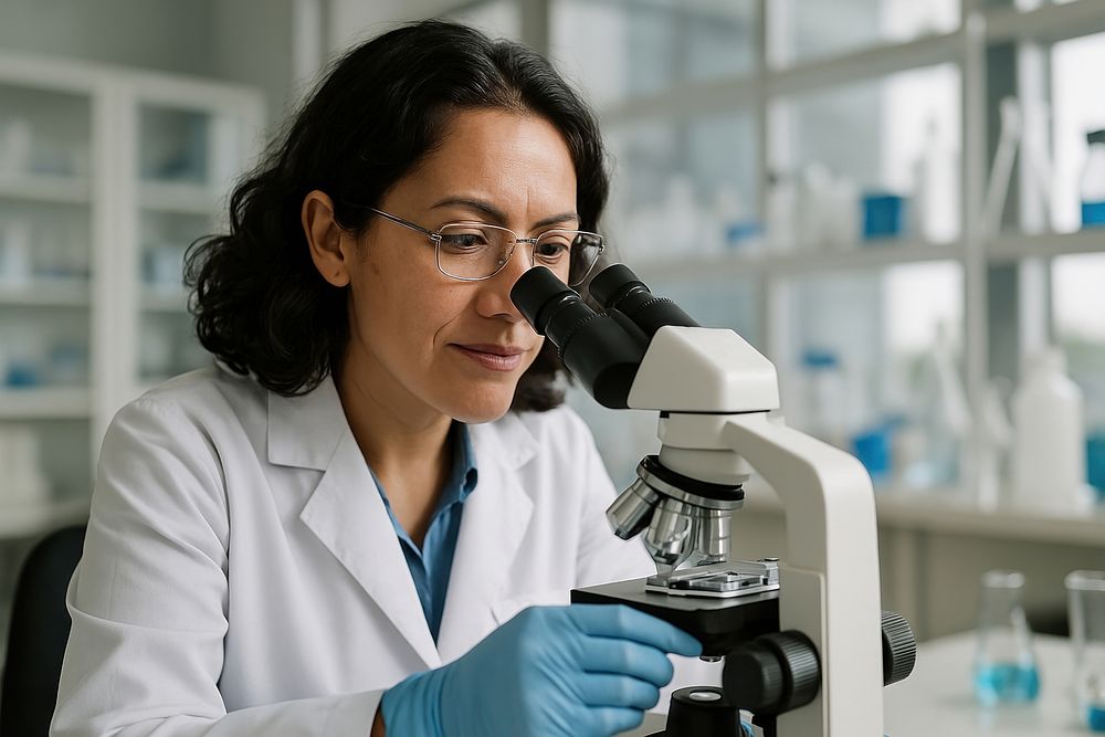 Scientist examining sample microscope. | Free Photo - rawpixel