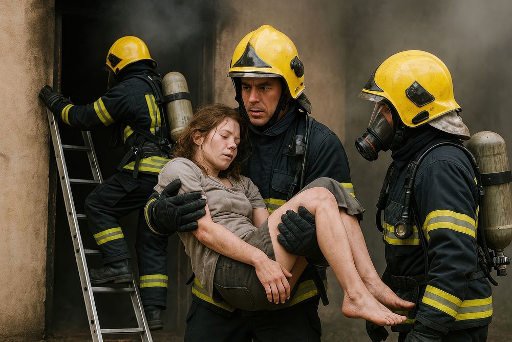Firefighters rescuing woman from fire. | Free Photo - rawpixel