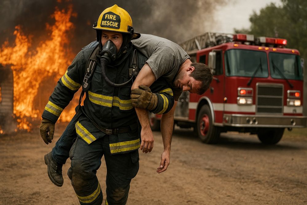 Heroic firefighter saving life. | Free Photo - rawpixel