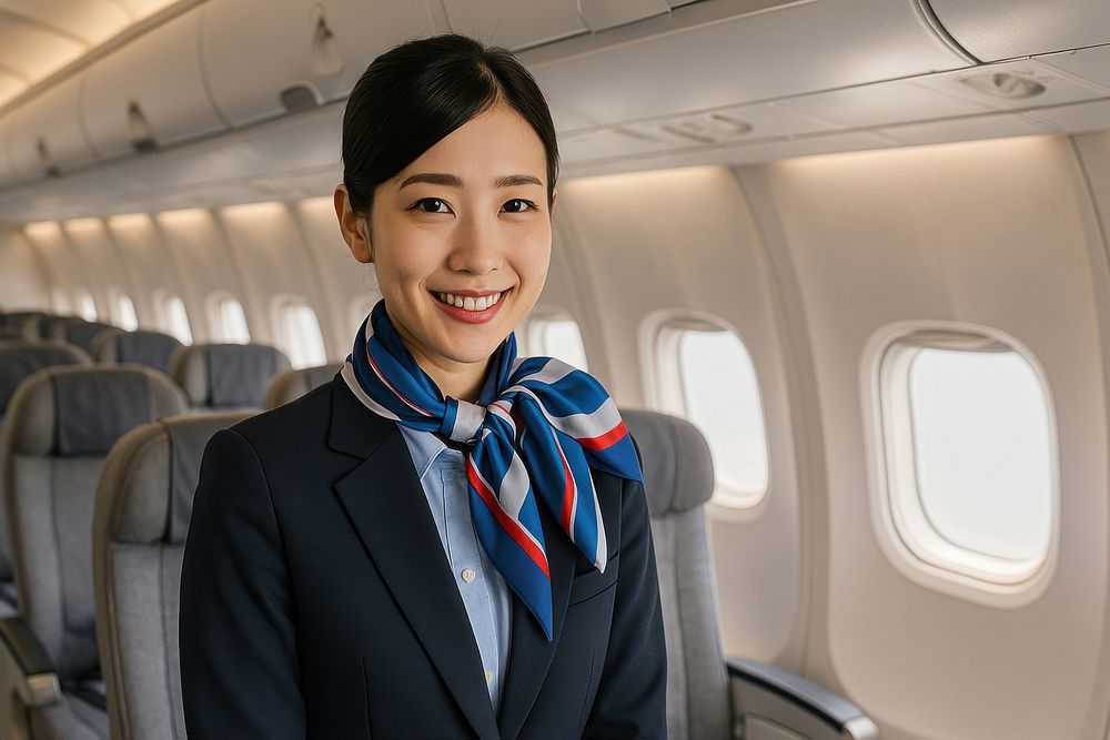 Flight attendant smiling confidently onboard. | Free Photo - rawpixel