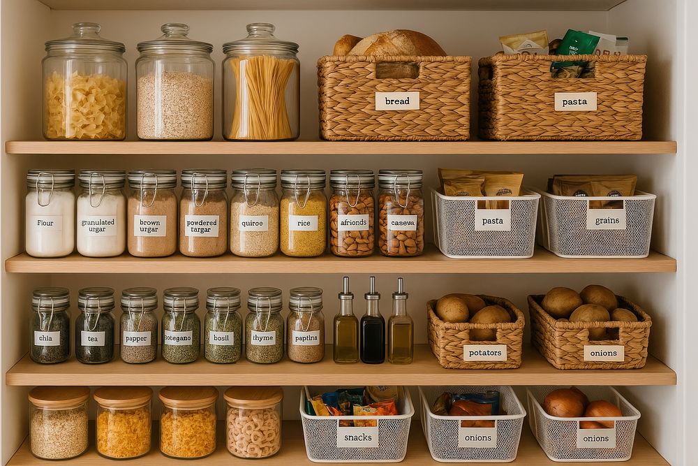Organized pantry with labeled containers. | Free Photo - rawpixel