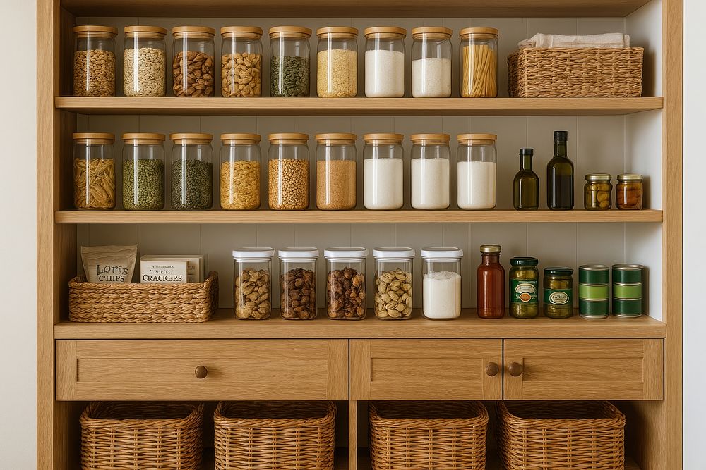Organized pantry with labeled jars | Free Photo - rawpixel
