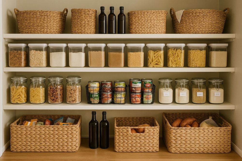 Organized pantry with labeled containers. | Free Photo - rawpixel
