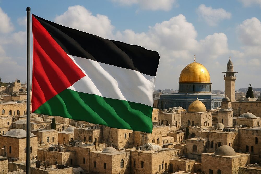 Palestinian flag over Jerusalem skyline | Free Photo - rawpixel
