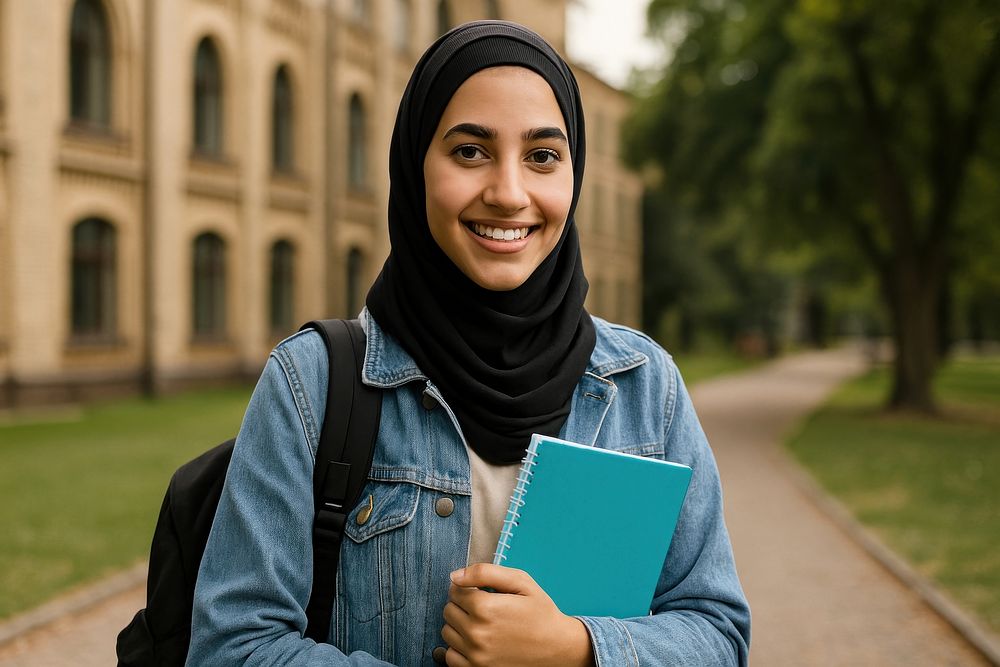 Student smiling with notebook outdoors. | Free Photo - rawpixel