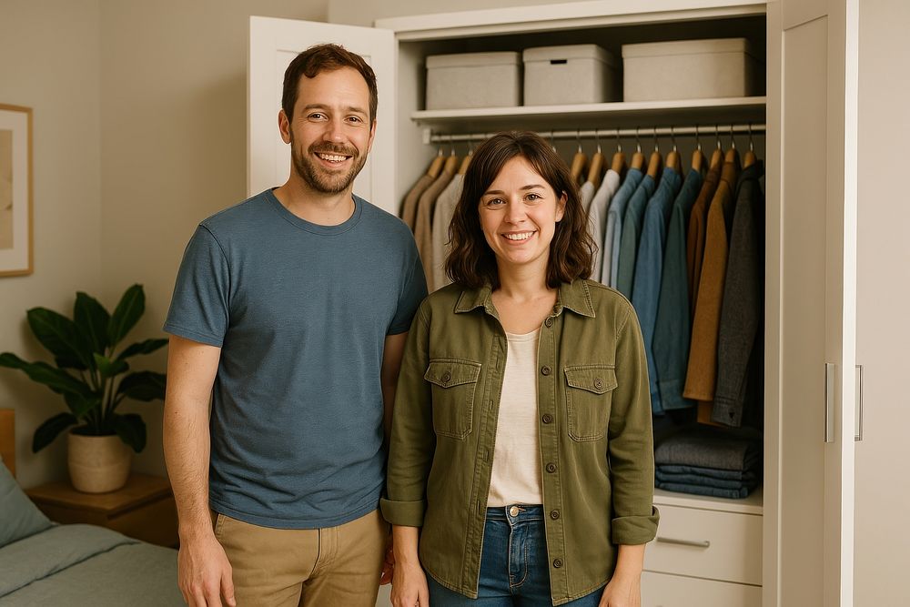 Couple organizing wardrobe space. | Free Photo - rawpixel