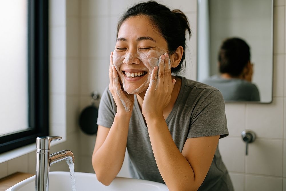 Woman enjoying facial cleansing routine | Free Photo - rawpixel