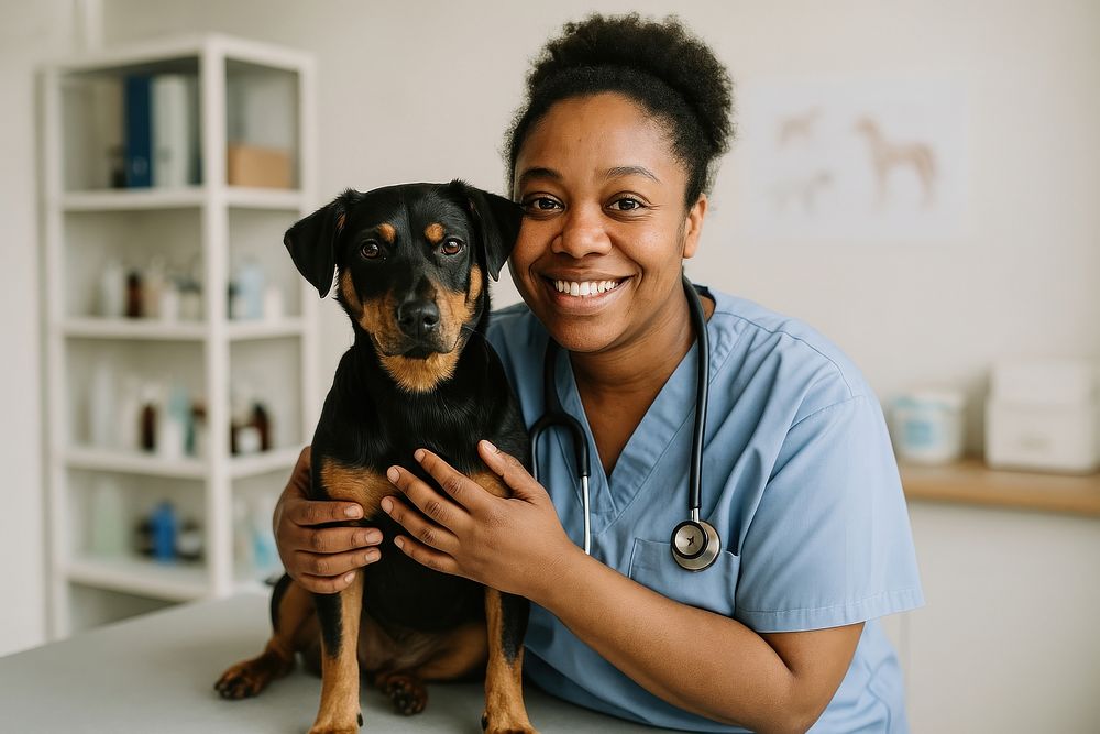 Veterinarian smiling with dog. | Free Photo - rawpixel