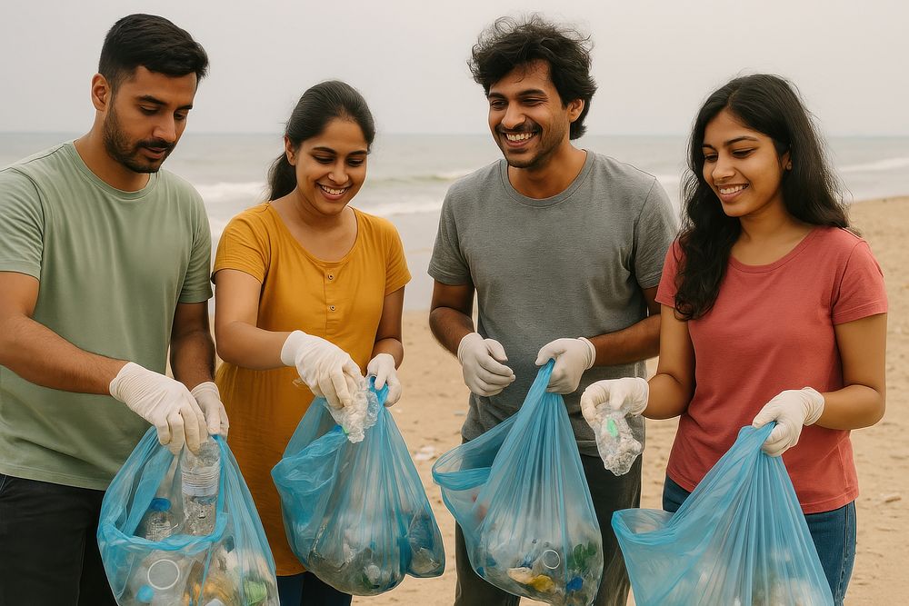 Beach cleanup group smiling | Free Photo - rawpixel