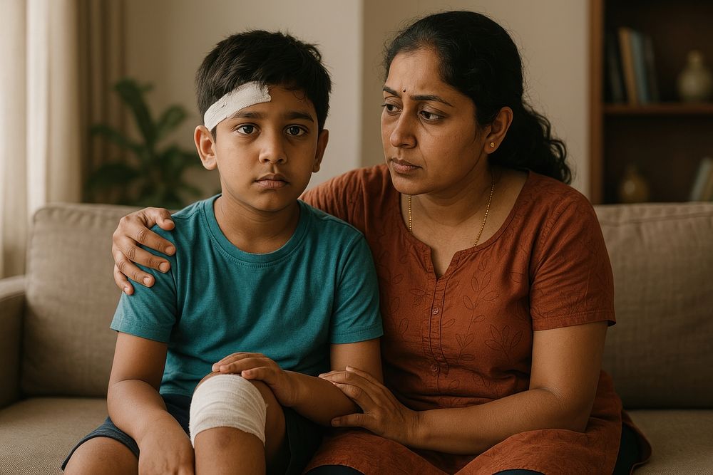 Concerned mother comforts injured child. | Free Photo - rawpixel