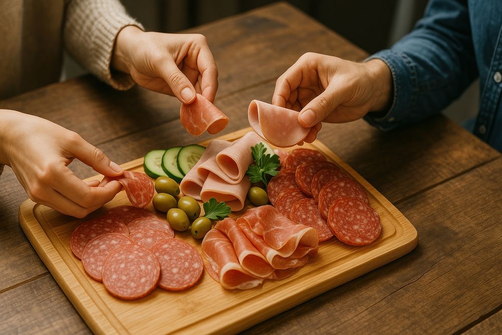 Charcuterie board with hands sharing | Free Photo - rawpixel