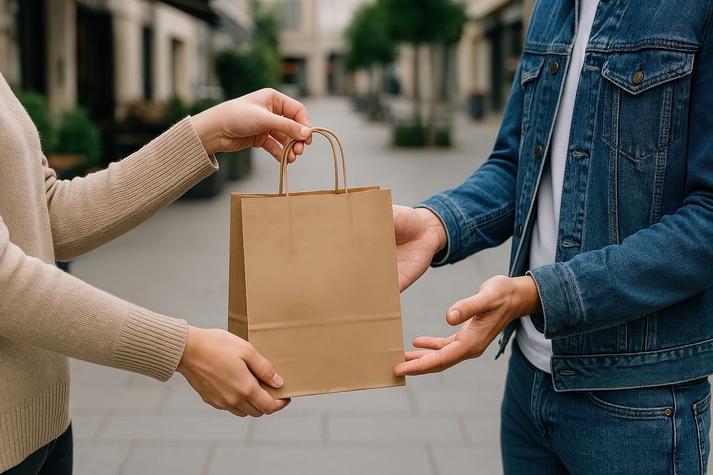 Hands exchanging brown paper bag | Free Photo - rawpixel