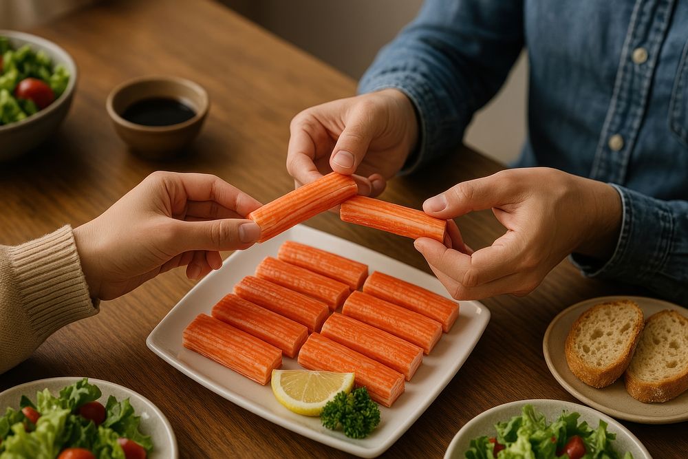 Sharing crab sticks meal together. | Free Photo - rawpixel
