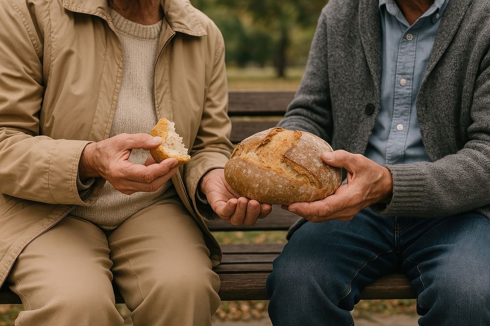 Elderly sharing bread outdoors | Free Photo - rawpixel