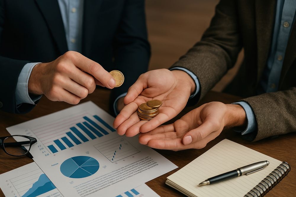 Businessmen exchanging coins insightfully. | Free Photo - rawpixel