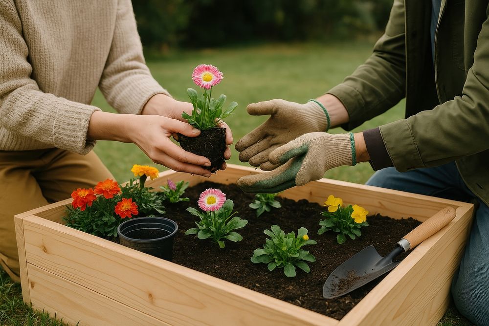 Gardening teamwork planting flowers. | Free Photo - rawpixel