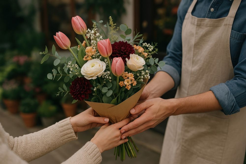 Charming bouquet exchange moment | Free Photo - rawpixel