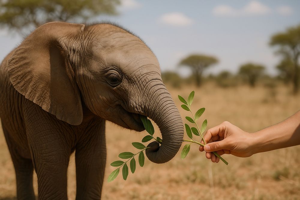 Adorable elephant enjoys leafy snack. | Free Photo - rawpixel