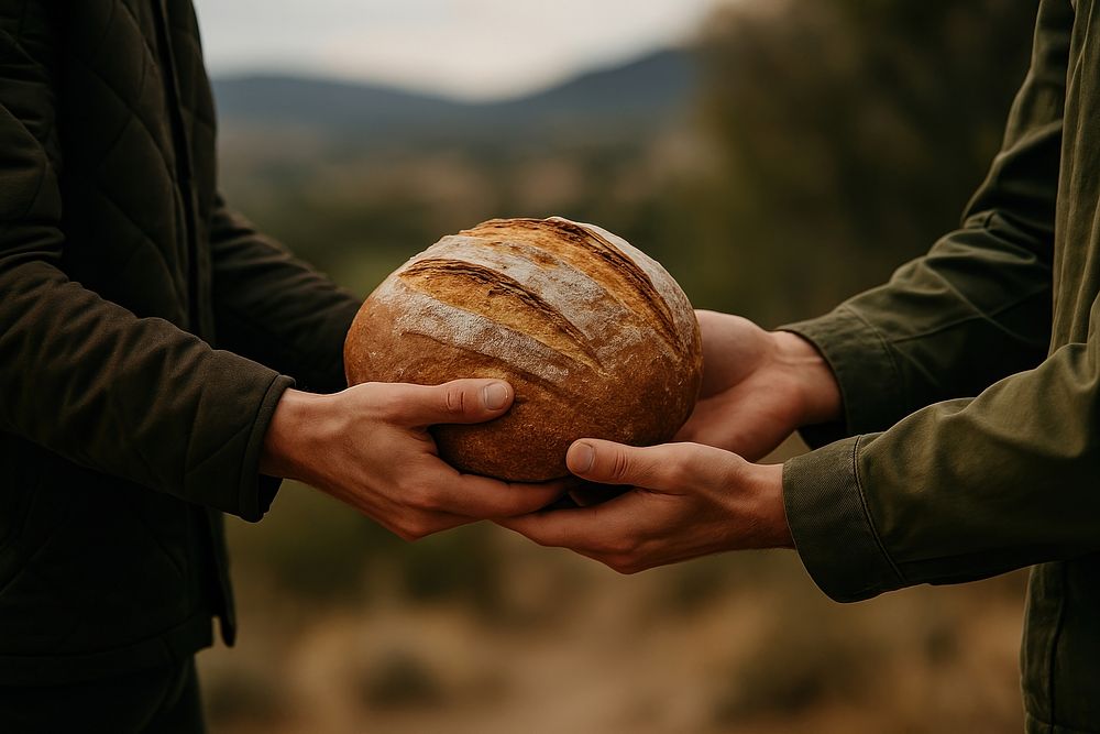 Sharing bread outdoors, human connection. | Free Photo - rawpixel