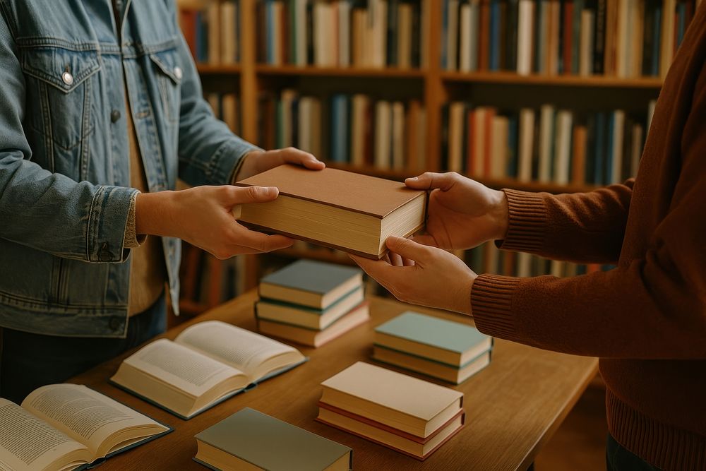 Exchanging books in library. | Free Photo - rawpixel