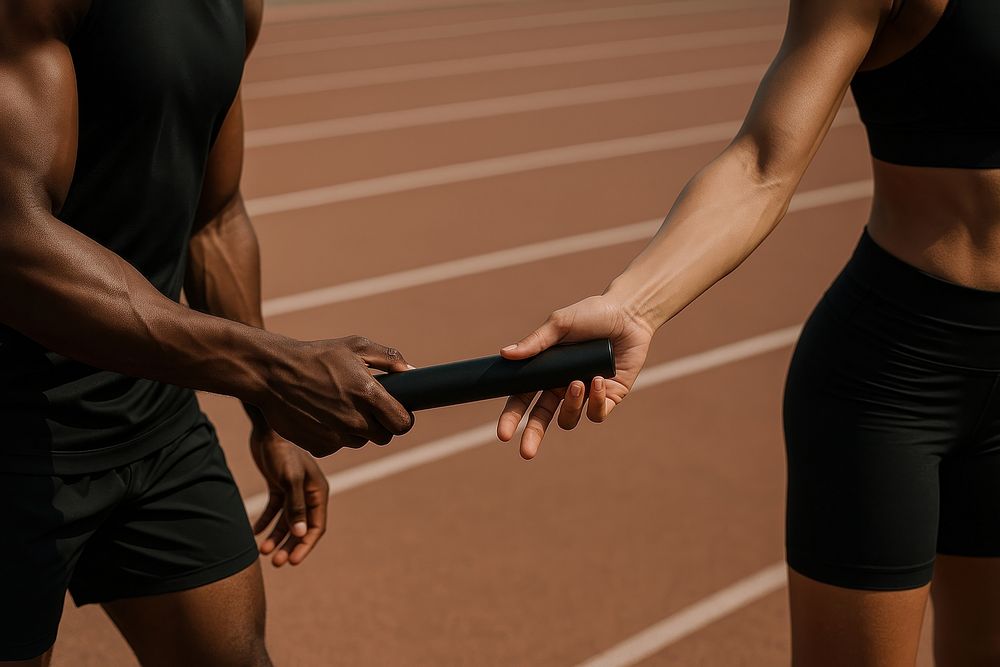 Athletic relay baton exchange teamwork | Free Photo - rawpixel