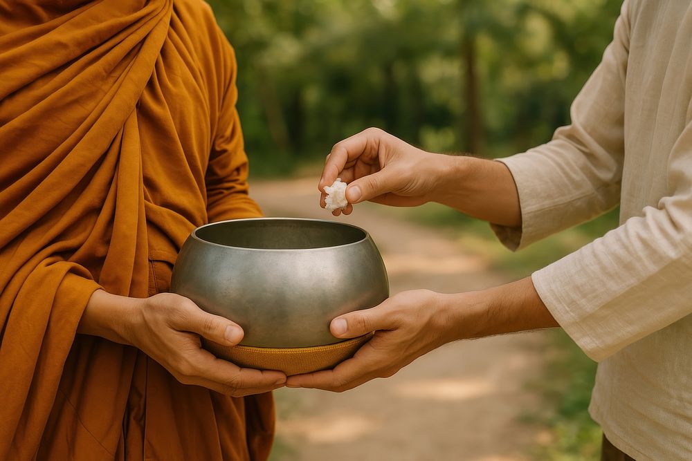 Monk receiving alms outdoors | Free Photo - rawpixel