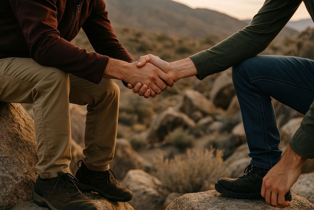 Handshake on rocky terrain | Free Photo - rawpixel