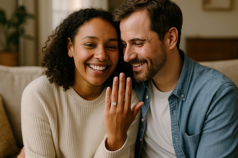 Engaged couple showing engagement ring | Free Photo - rawpixel