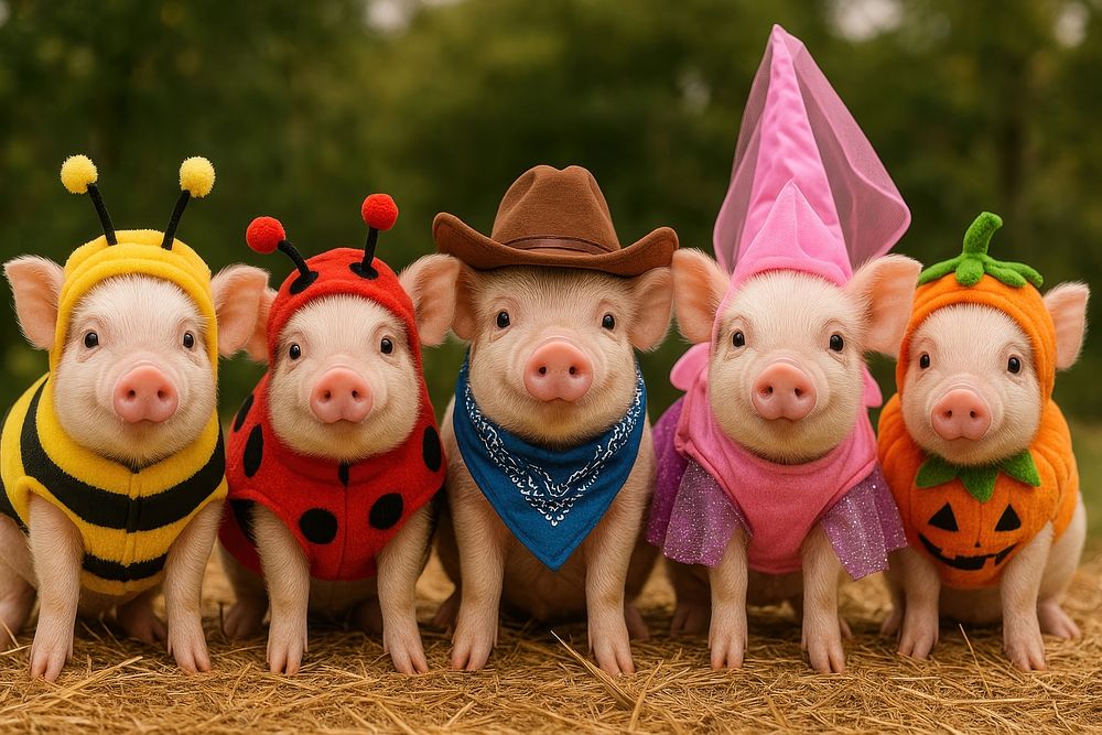 Adorable piglets in cute costumes. | Free Photo - rawpixel