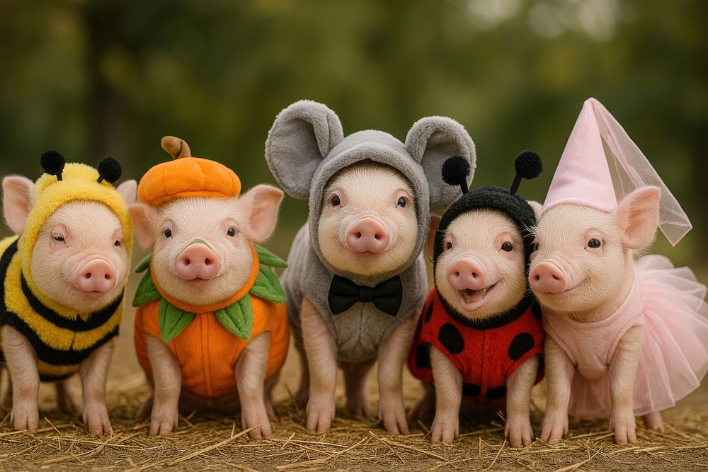 Adorable piglets in cute costumes. | Free Photo - rawpixel