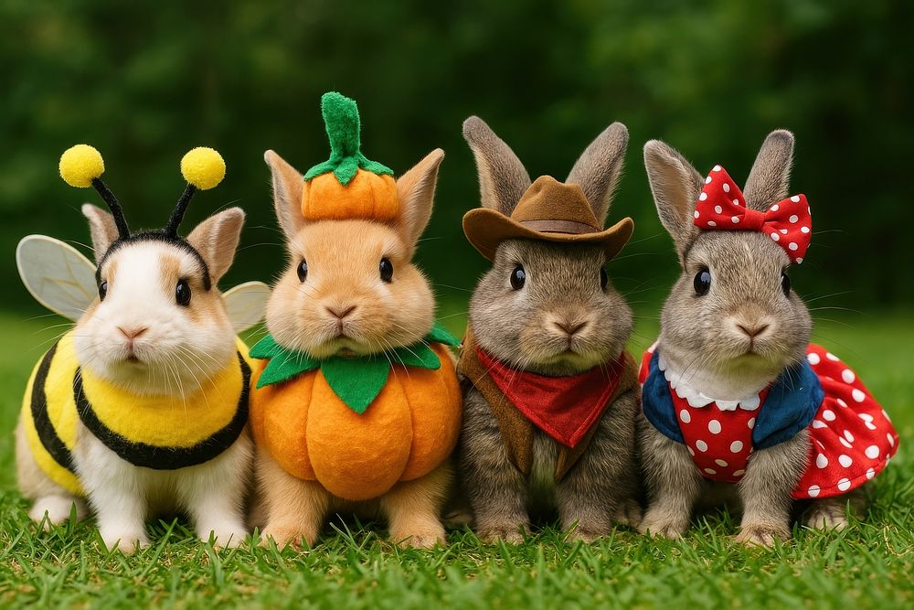 Adorable rabbits in cute costumes | Free Photo - rawpixel