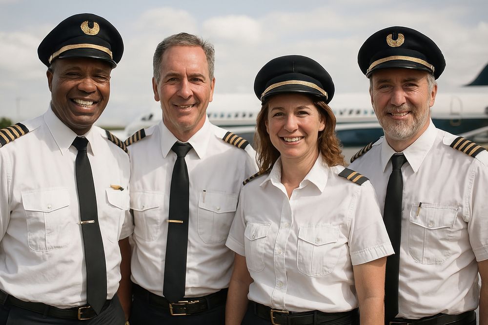 Professional airline pilots smiling together. | Free Photo - rawpixel