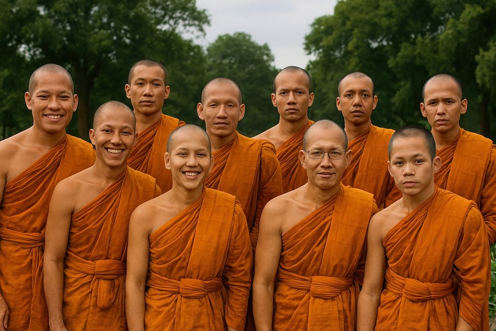 Monks smiling in serene nature. | Free Photo - rawpixel