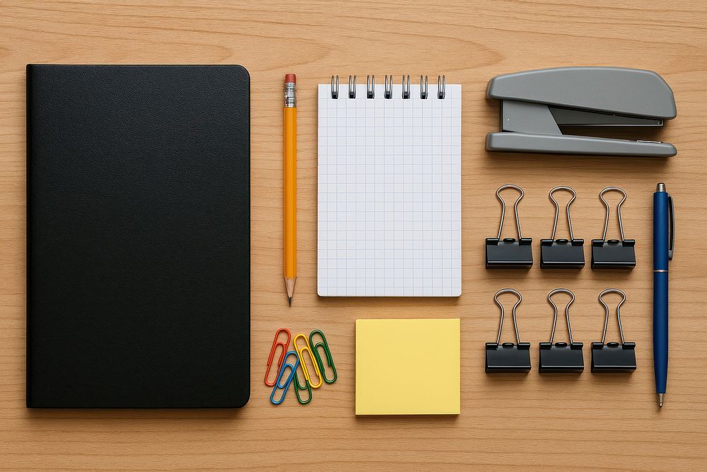 Organized stationery on wooden desk | Free Photo - rawpixel